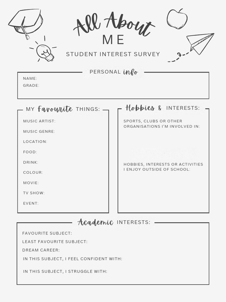 Student Interest Survey Worksheet | PDF