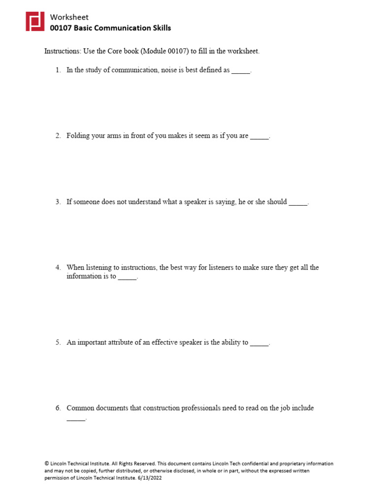 Basic Communication Skills Worksheet | PDF