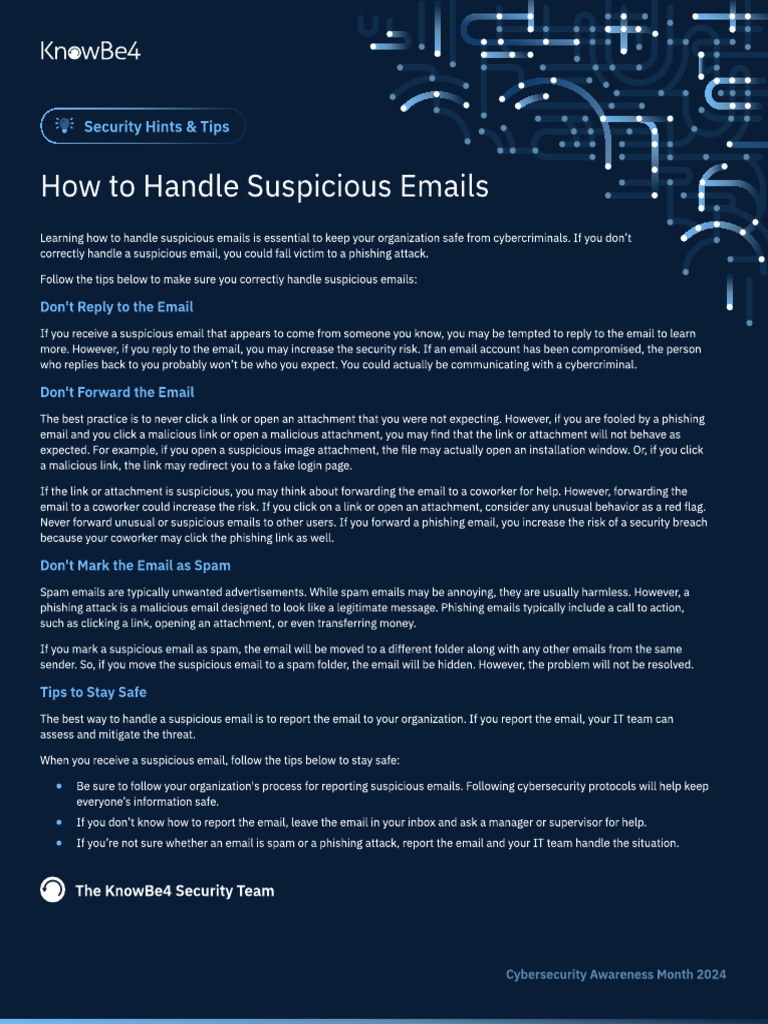 Security Hints and Tips How Handle Suspicious Emails | PDF | Phishing ...