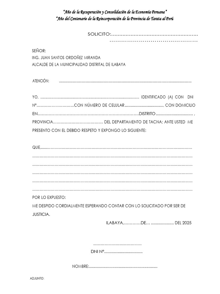 Modelo de Solicitud Simple 2025 Perú | PDF