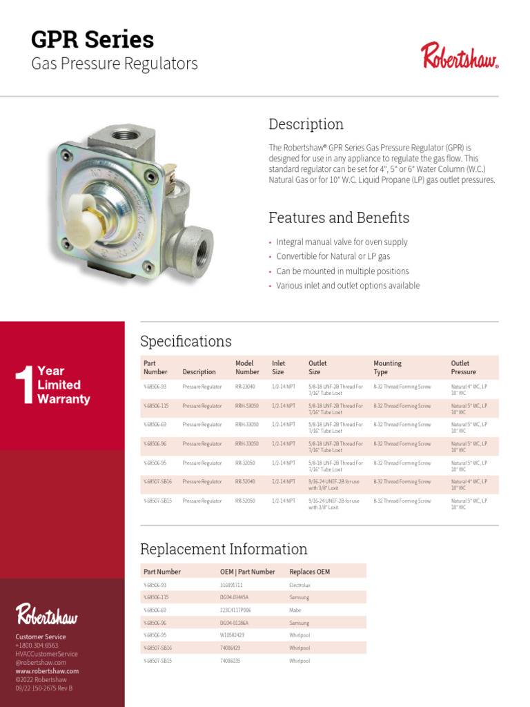 GPR Series Gas Pressure Regulators Sell Sheet (151304 - 150-2675 Rev B ...