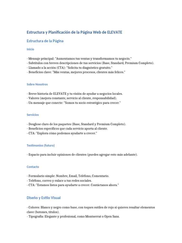 Estructura_Pagina_Web_ELEVATE | PDF