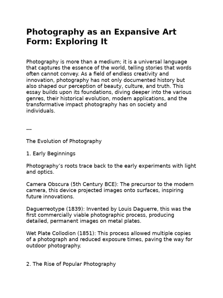 Photography As An Expansive Art Form Exploring It | PDF | Camera