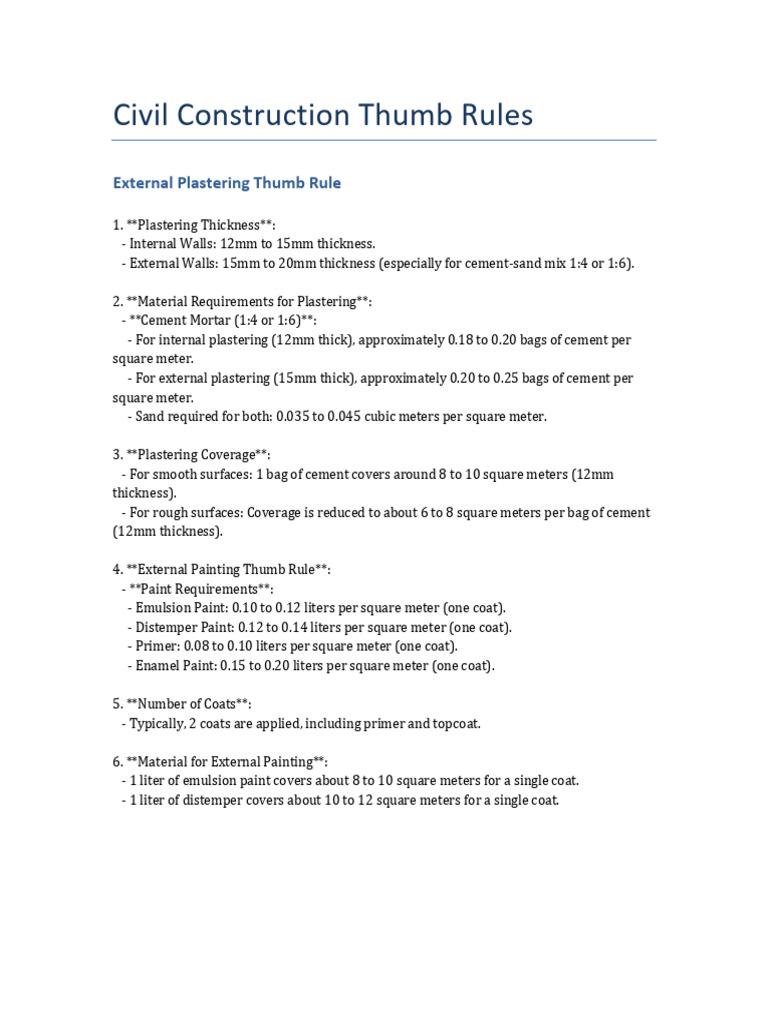 External Plastering Thumb Rule | PDF