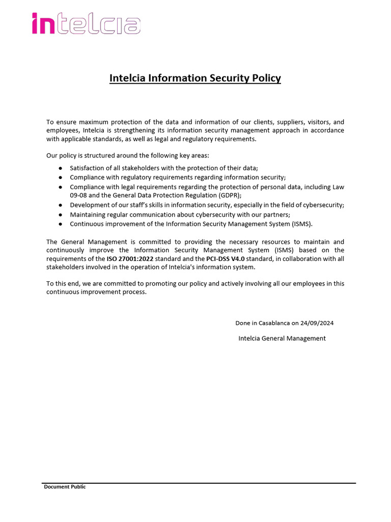 Intelcia Information Security Policy | PDF