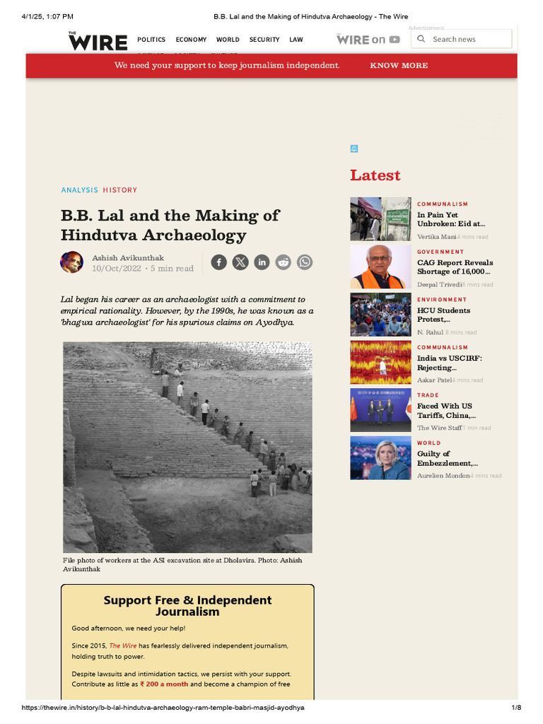 B.B. Lal and the Making of Hindutva Archaeology - The Wire | PDF ...