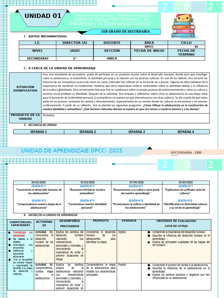 Unidad 01 DPCC 1° Actualizada | PDF | Aprendizaje | Autoestima