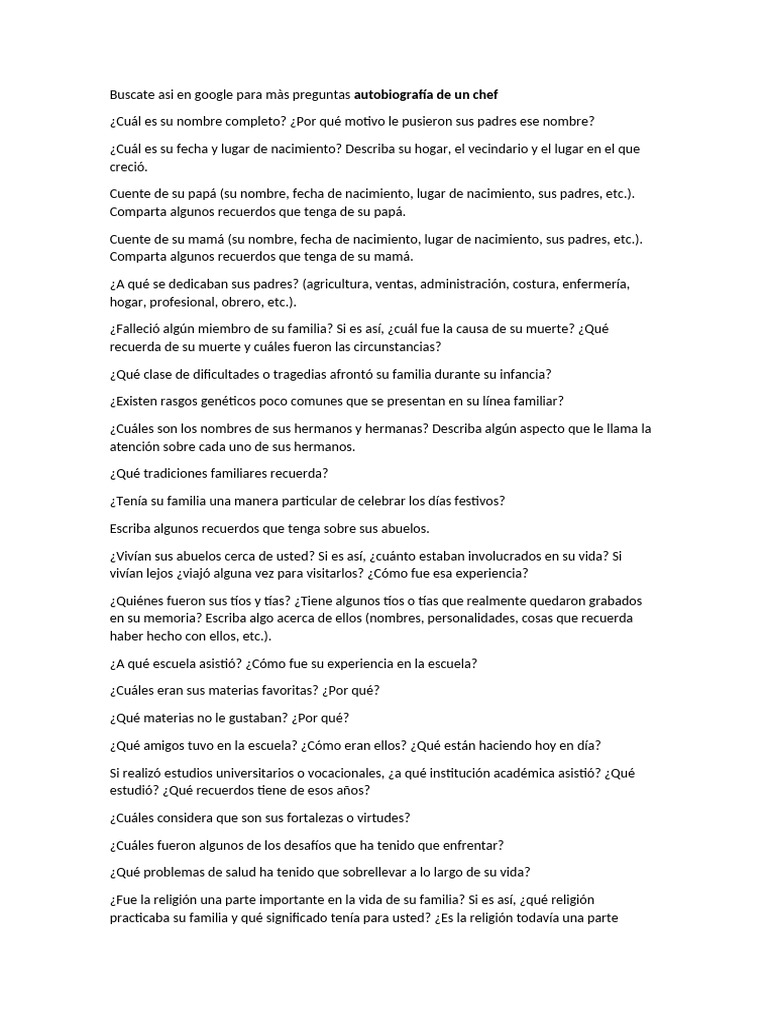 Buscate Asi en Google para Màs Preguntas Autobiografía de Un Chef | PDF