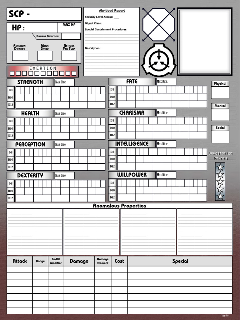 Interactive SKIP Character Sheet SCP | PDF