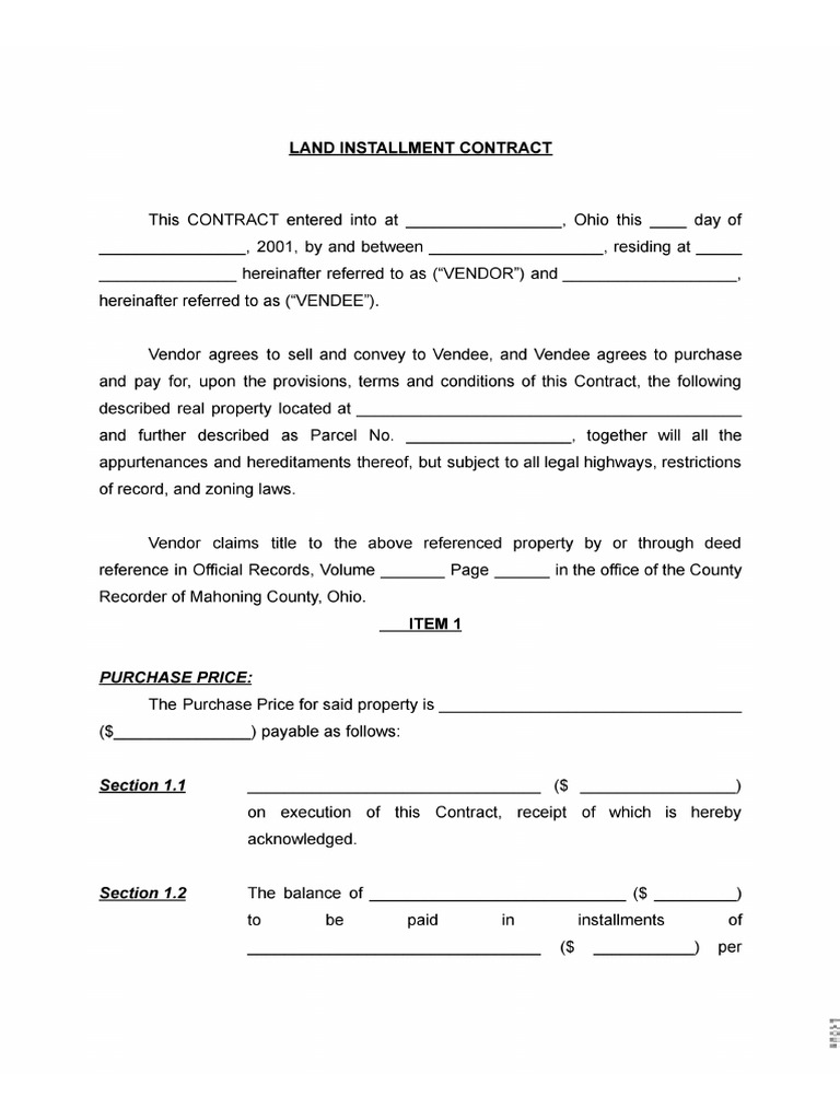 Land Installment Contract Form Example - 1 | PDF