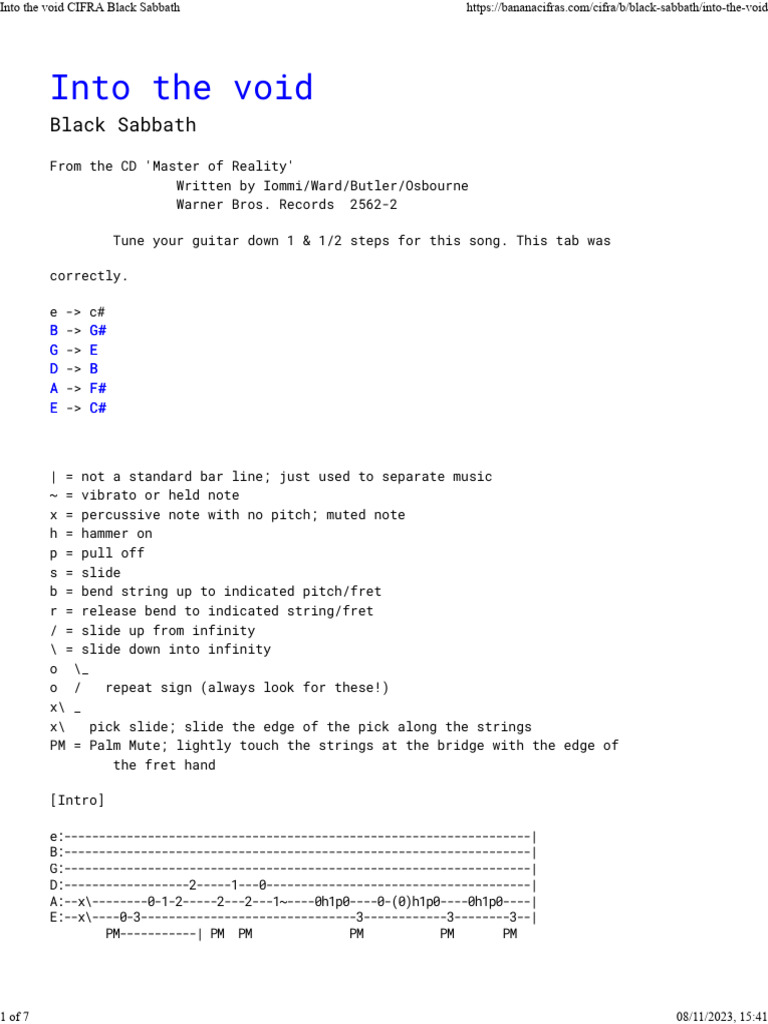 Black Sabbath: Into the Void Tab | PDF | Musical Instruments | String ...
