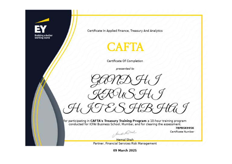 CAFTA Treasury Training Certificate | PDF