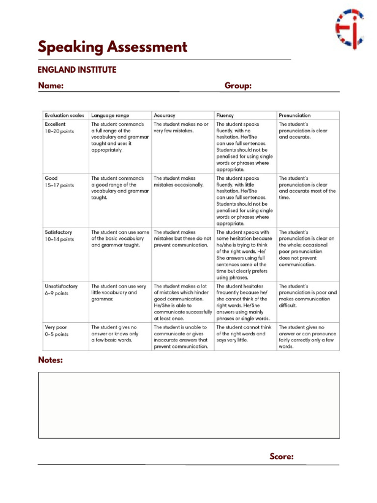 Red Speaking Assessment Rubric Worksheet - 20240809 - 183239 - 0000 | PDF