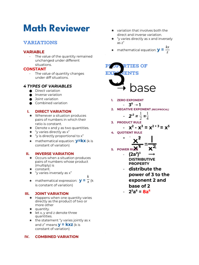 Math Reviewer 2ND QUARTER GR 9 | PDF | Square Root | Mathematical Concepts