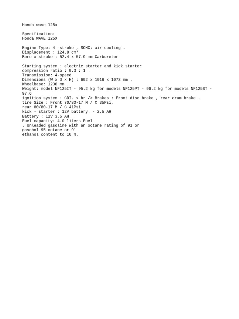 Honda Wave 125x | PDF