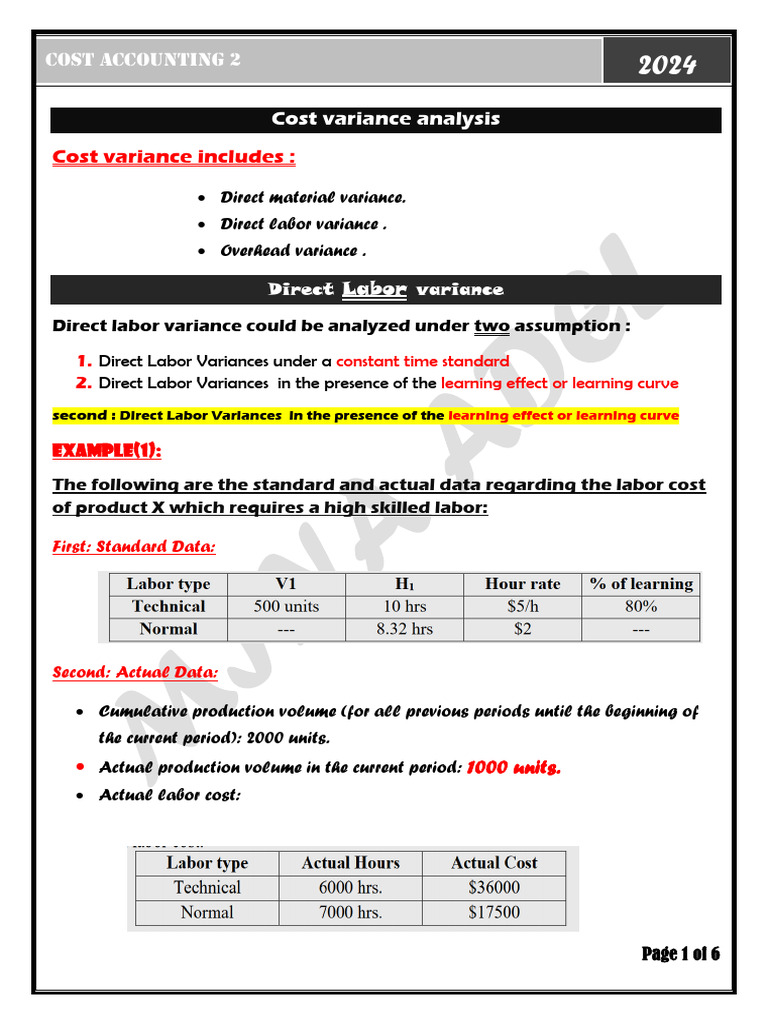 Direct Labor Variance Analysis 2024 | PDF | Cost Accounting | Economics
