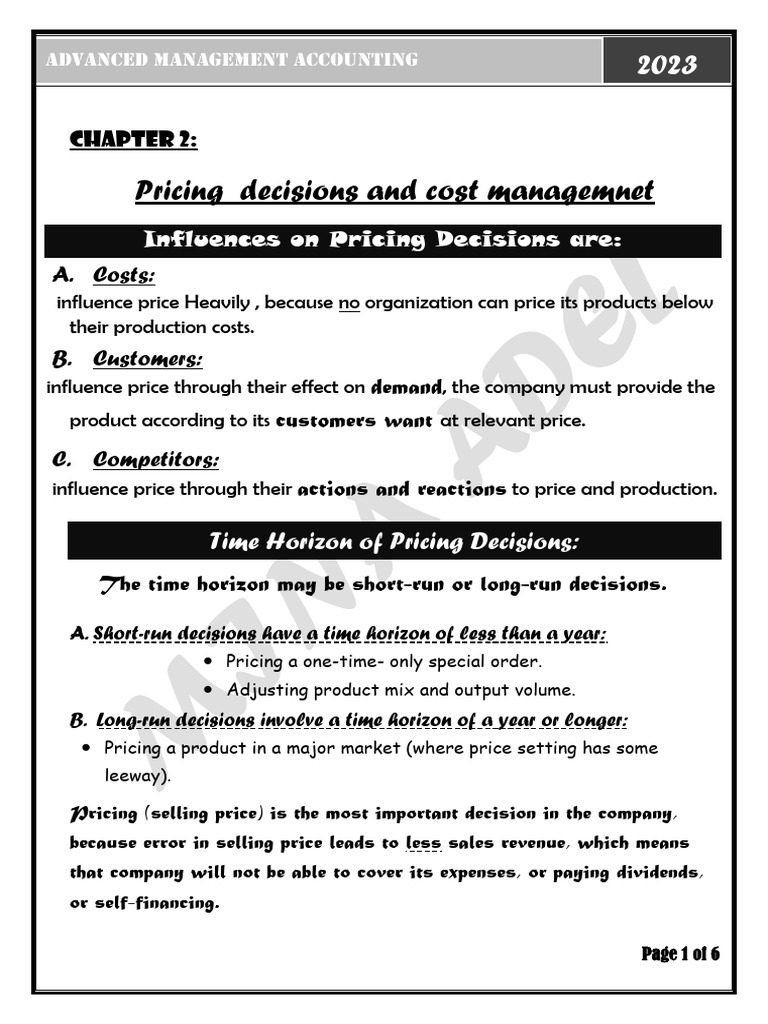 Part 2 Advanced Management 2023 Acc Dep. | PDF | Pricing | Return On Investment