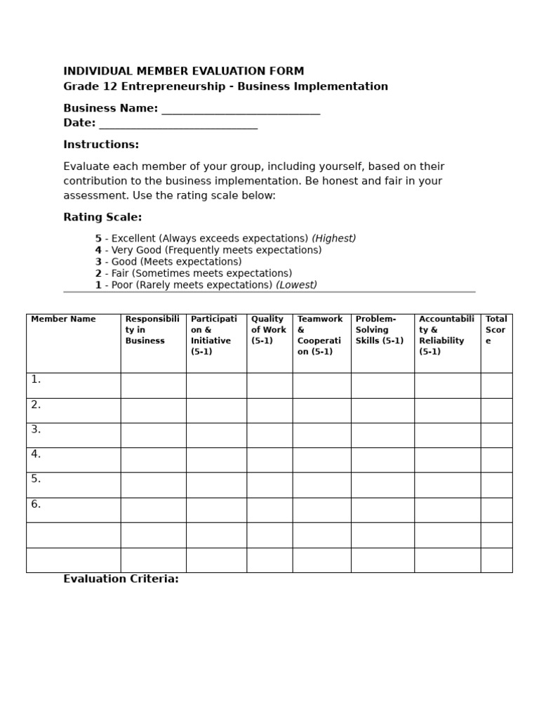 Individual Member Evaluation Form | PDF