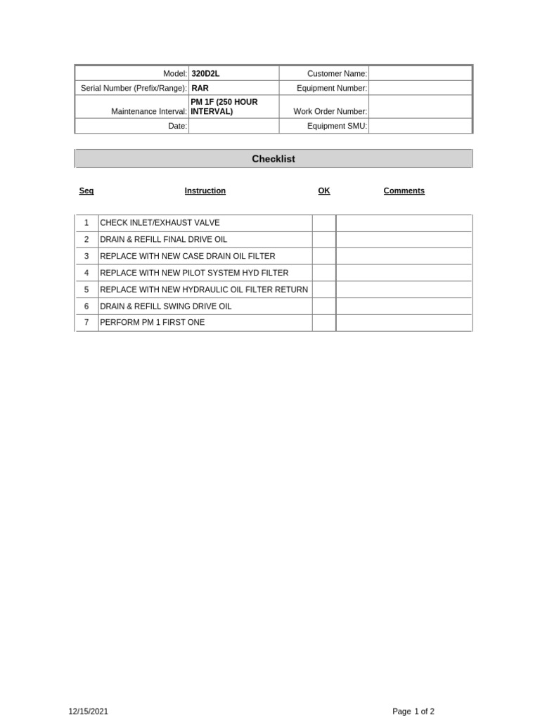 CHECKLIST-01F-320DL-RAR00001-99999-PM_1F_METRIC | PDF