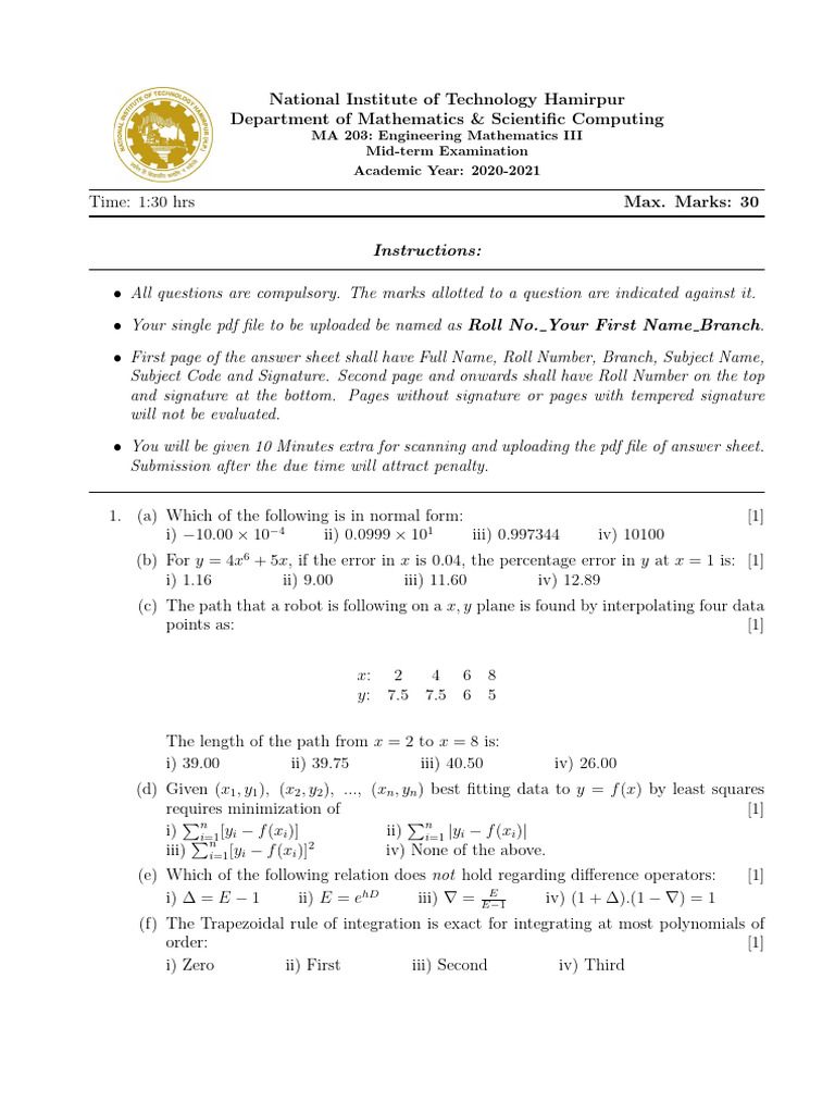 Ma 203 Midterm | PDF | Mathematical Analysis | Mathematics