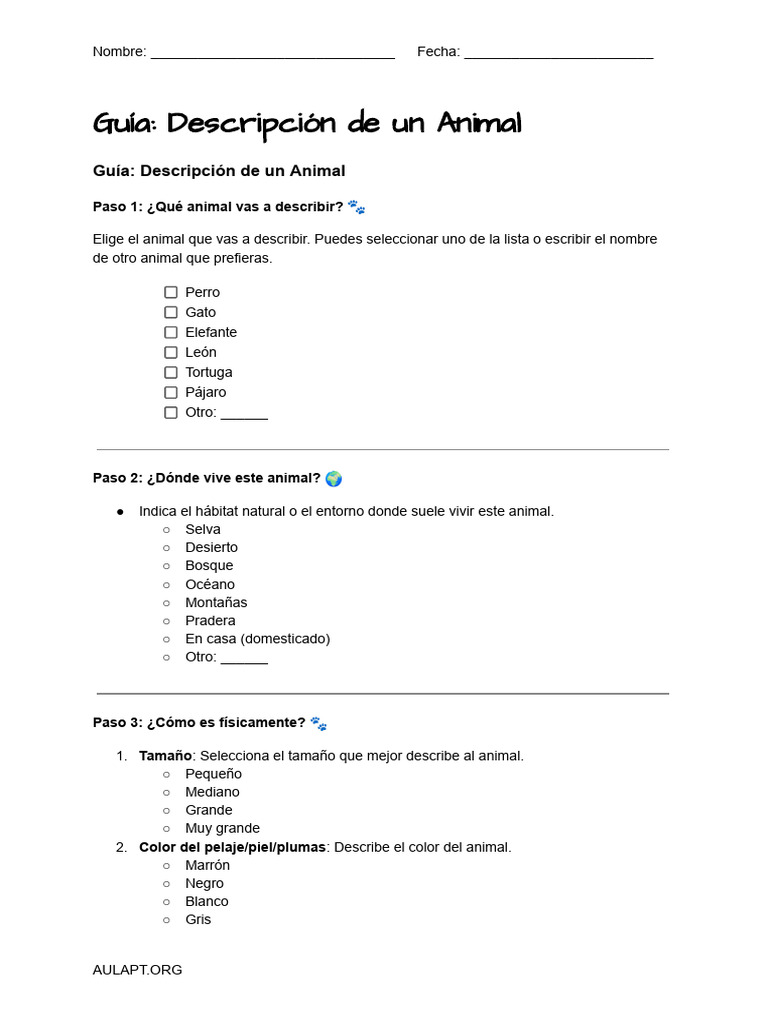 Guía para Describir un Animal | PDF | Zoología