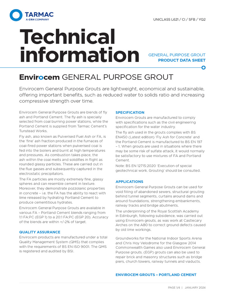 Envirocem General Purpose Grouts Overview | PDF | Cement | Concrete