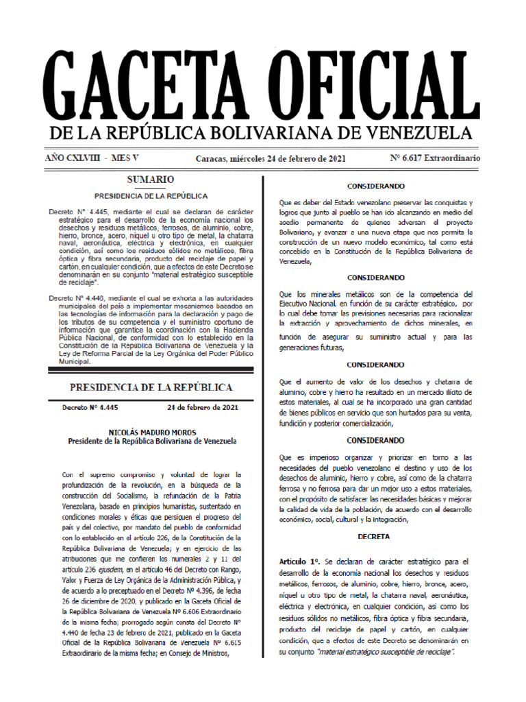 GOE-6.617-24Feb21 Decreto 4445 Materai estrategico Los desechos y residuos, material estrategico ...