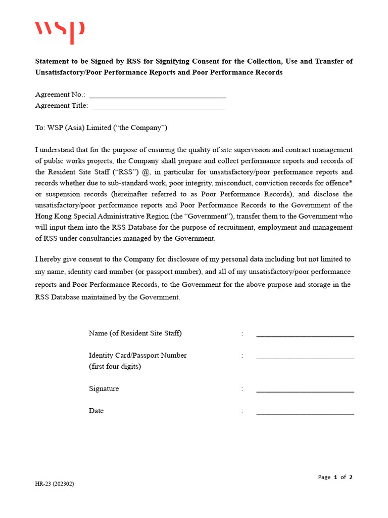 HR-23 Statement To Be Signed by RSS For Signifying Consent For The Consultant To Disclose ...
