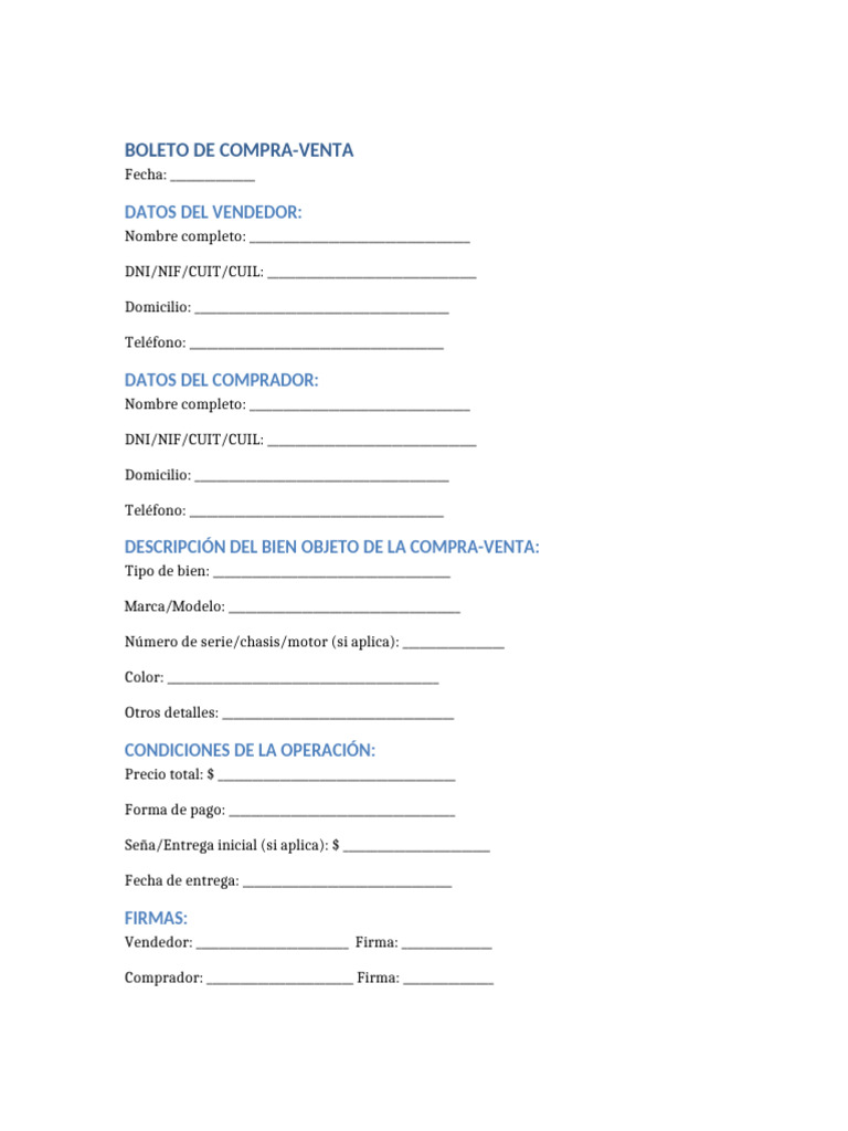 Boleto Compra Venta | PDF