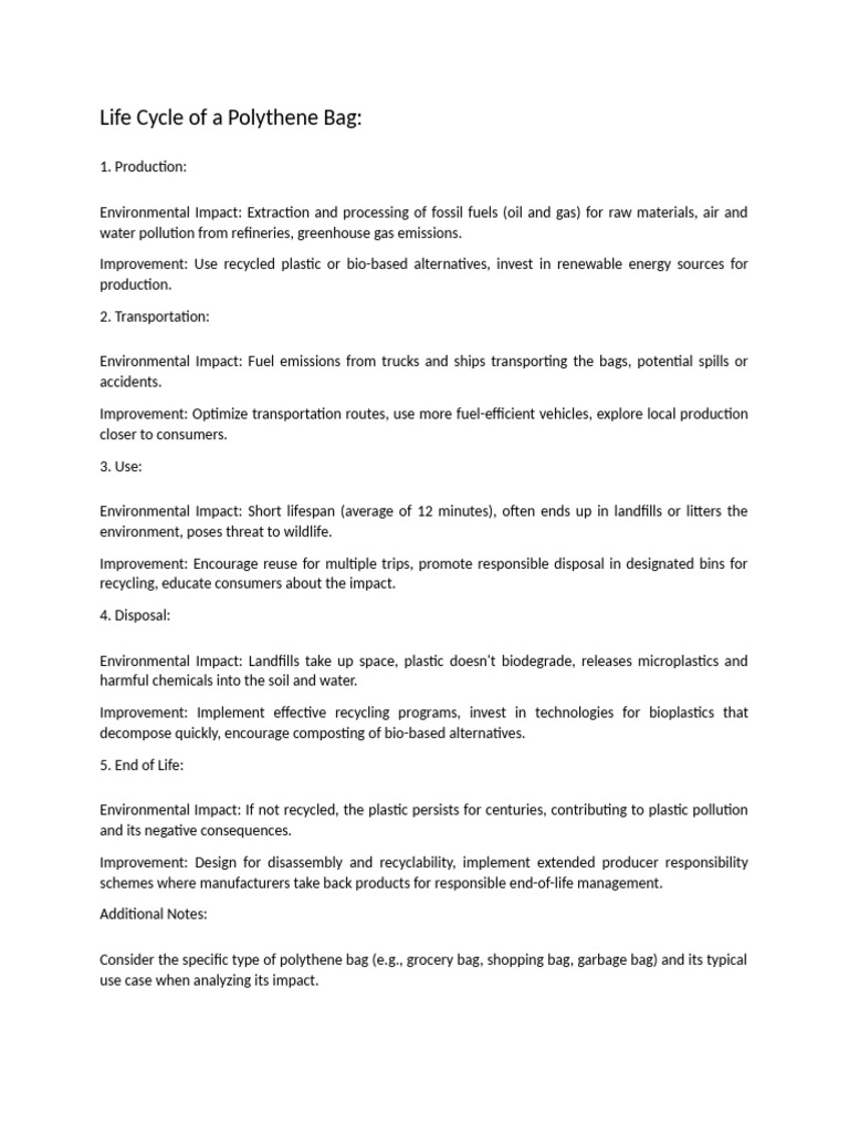 Life Cycle Analysis of Plastic Bags | PDF