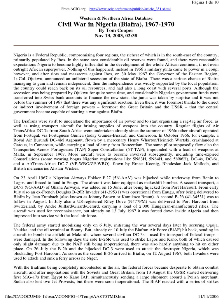 ACIG AR 04 - Nigeria (Biafra) Civil War 1967-1970 | PDF | Biafra | Aviation