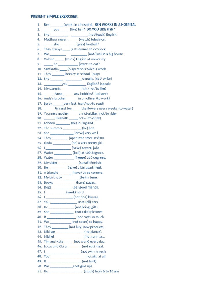 Present Simple Exercises | PDF