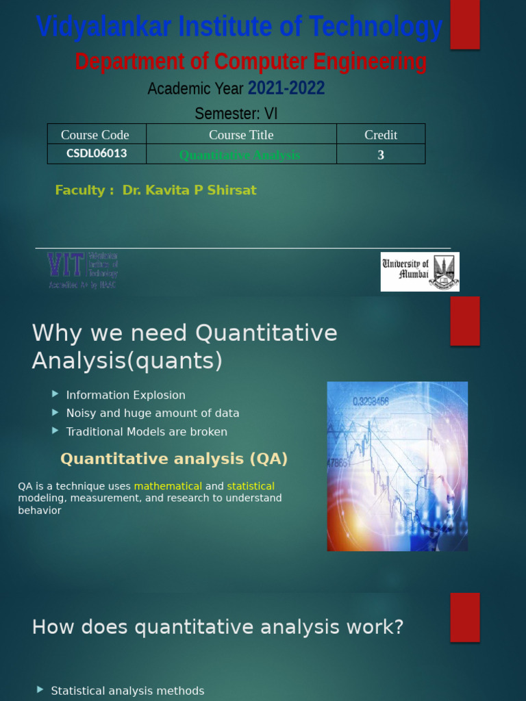 Quantitative Analysis Course Overview | PDF | Mean | Statistics