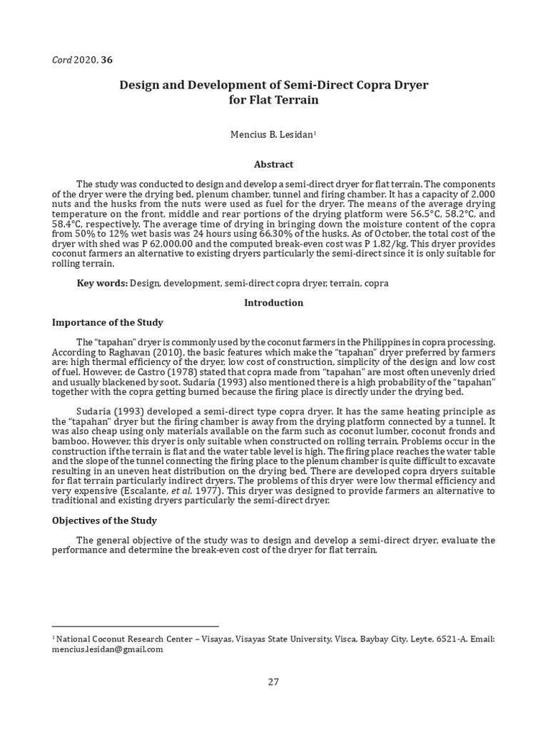 2020 Design and Development of Semi-Direct Copra Dryer | PDF | Clothes ...