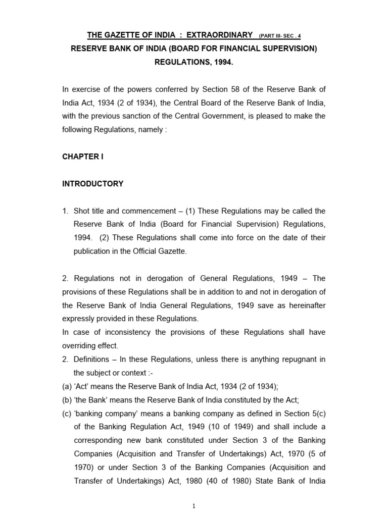 The Reserve Bank of India (Board For Financial Supervision) Regulations ...
