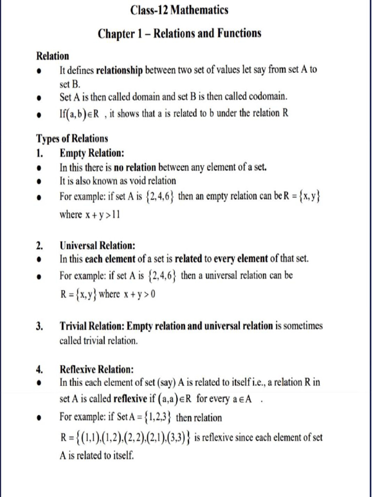 Relation and Function Class 12th | PDF