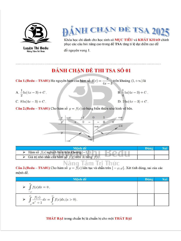ĐỀ TSA BEDU 1 | PDF