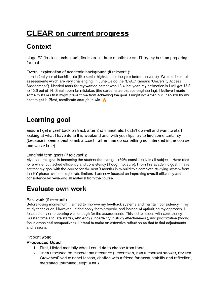 CLEAR On Next Best Step Direction & Current Progress. | PDF | Goal | Cognition