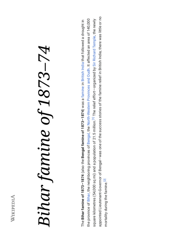 Bihar famine of 1873–74 - Wikipedia | PDF | Disasters | Hunger