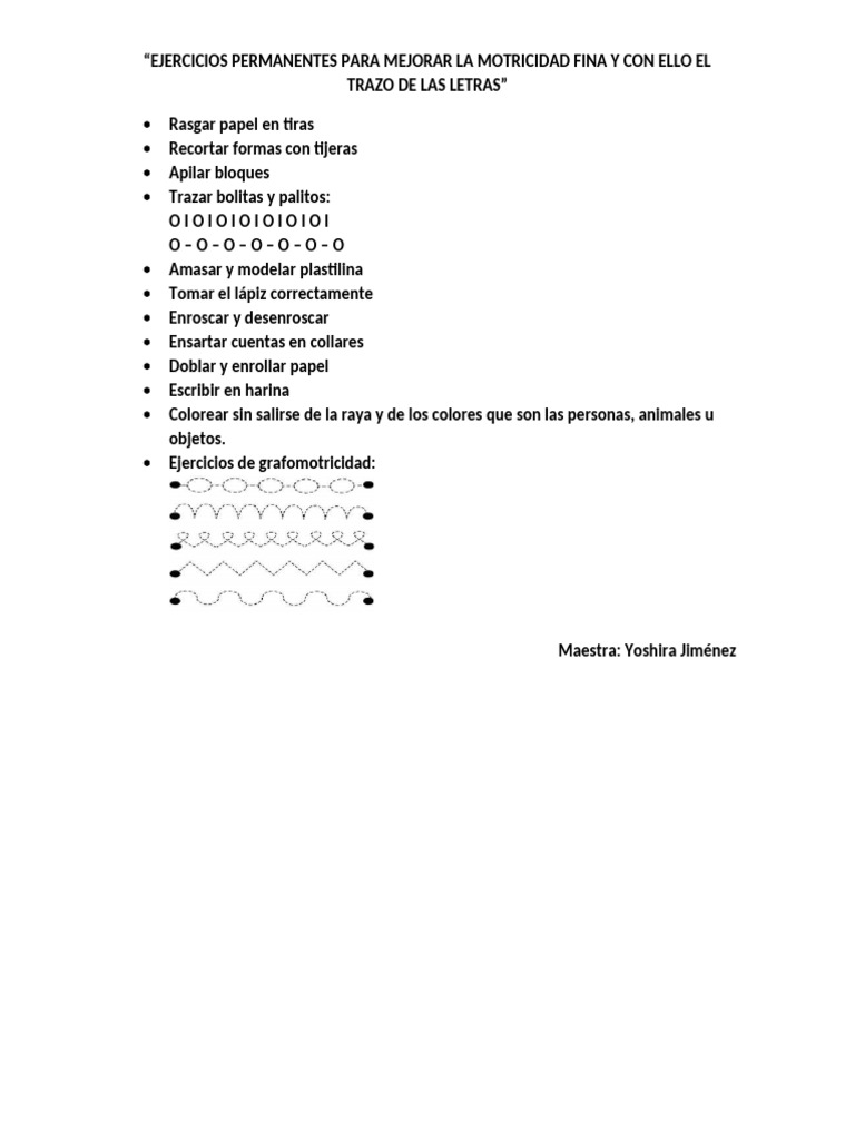 Ejercicios Permanentes para Mejorar La Motricidad Fina y Con Ello El ...