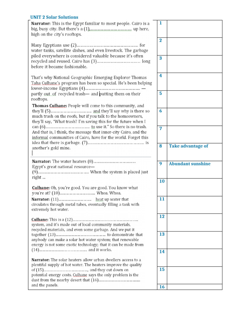 UNIT 2 Solar Solutions-TAPESCRIPT-điền từ-online | PDF