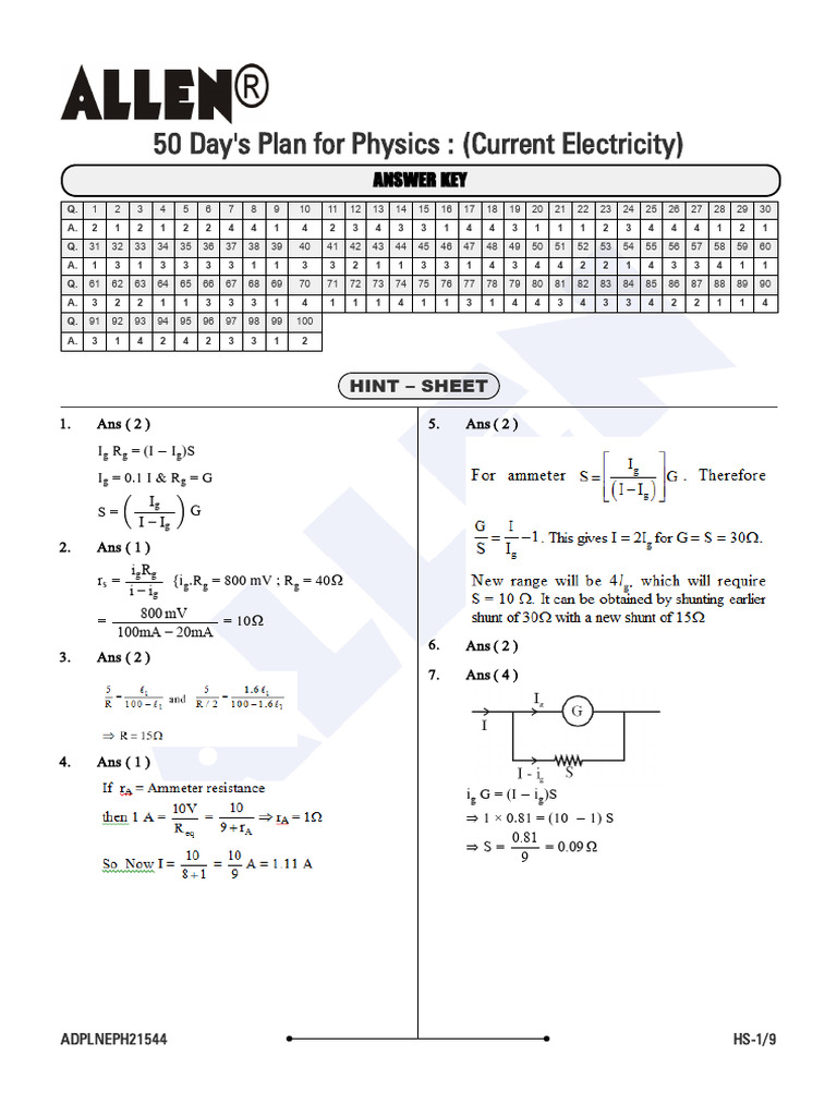 Current Electricity Solution | PDF | Voltage | Physical Quantities