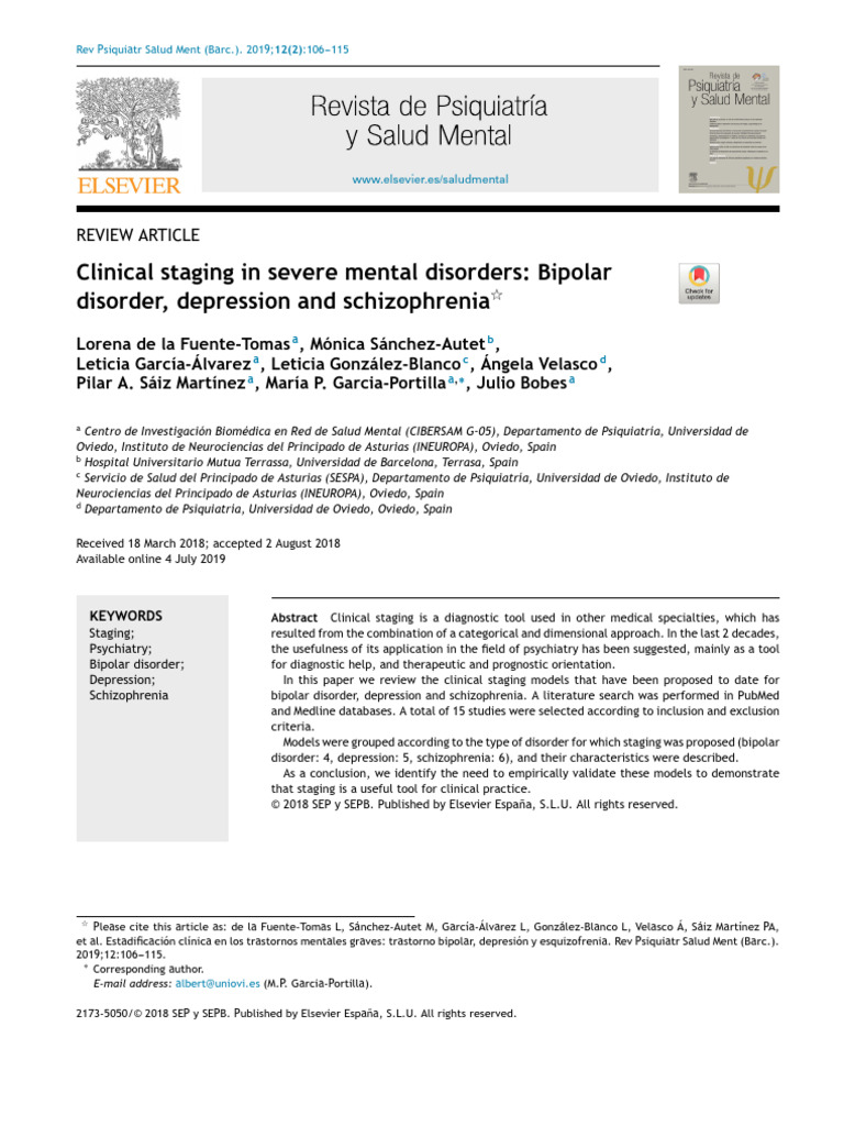 Clinical Staging in Severe Mental Disorders Bipolar Disorder ...