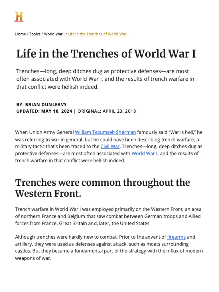 Source 1-Life in The Trenches of World War I - HISTORY | PDF | Trench ...