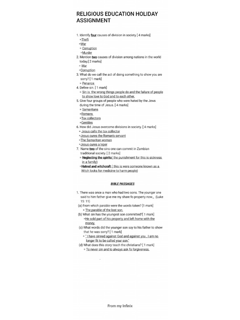 Religious Education Holiday Assignment | PDF