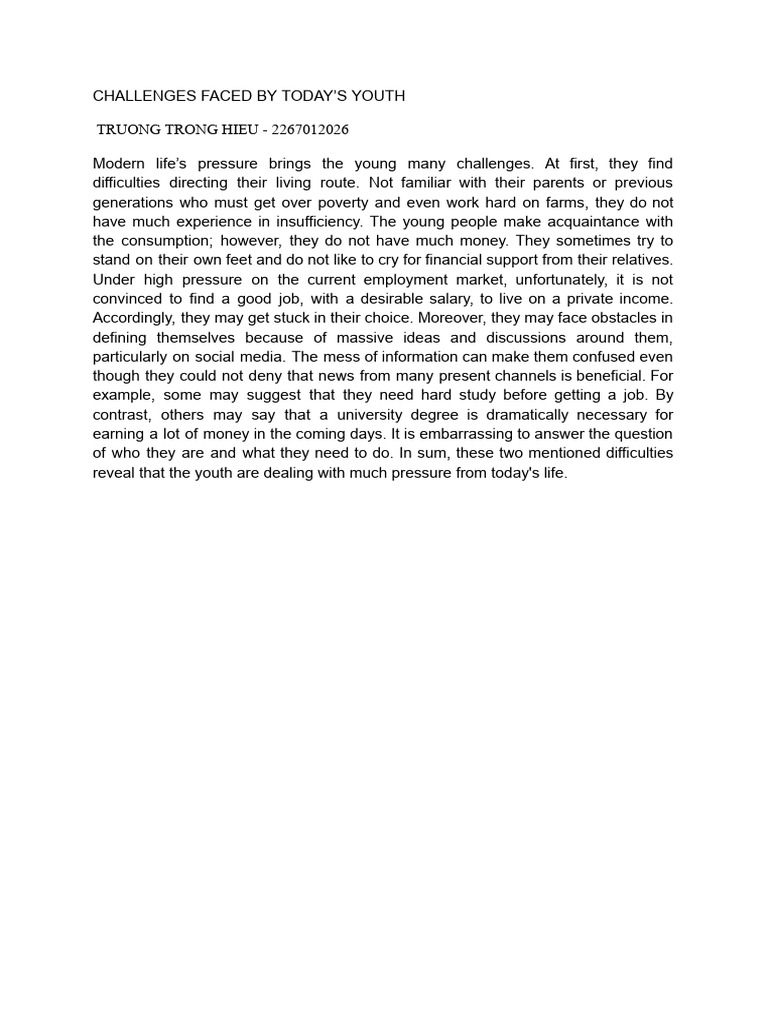 Challenges Faced by Today's Youth - TT Hieu | PDF