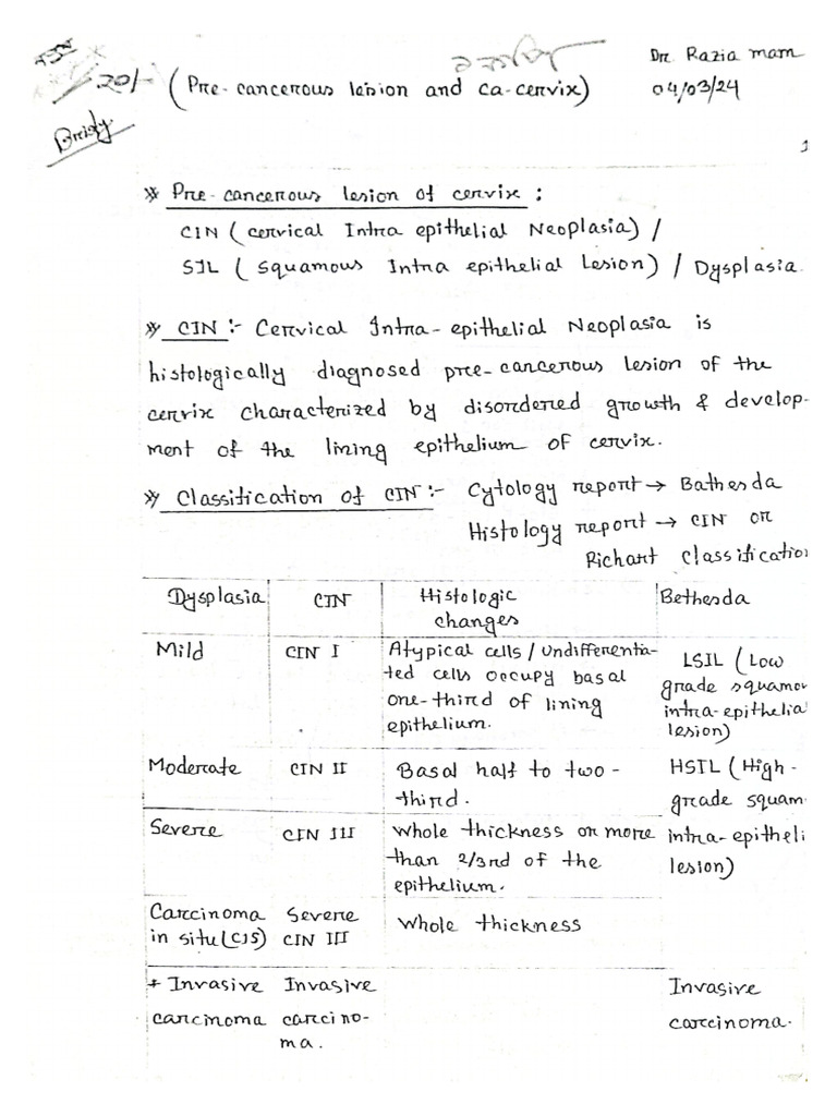 Pre Cancerous Lesion & Ca Cervix (Dr. Razia Mam) (1) | PDF