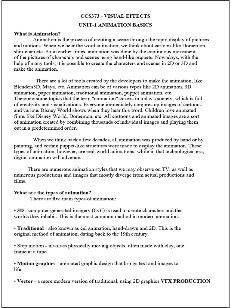 Visual Effects Unit-1 Final | PDF | Animation | 3 D Computer Graphics