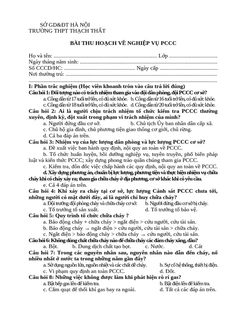 Bài Thu Ho CH PCCC 1 | PDF