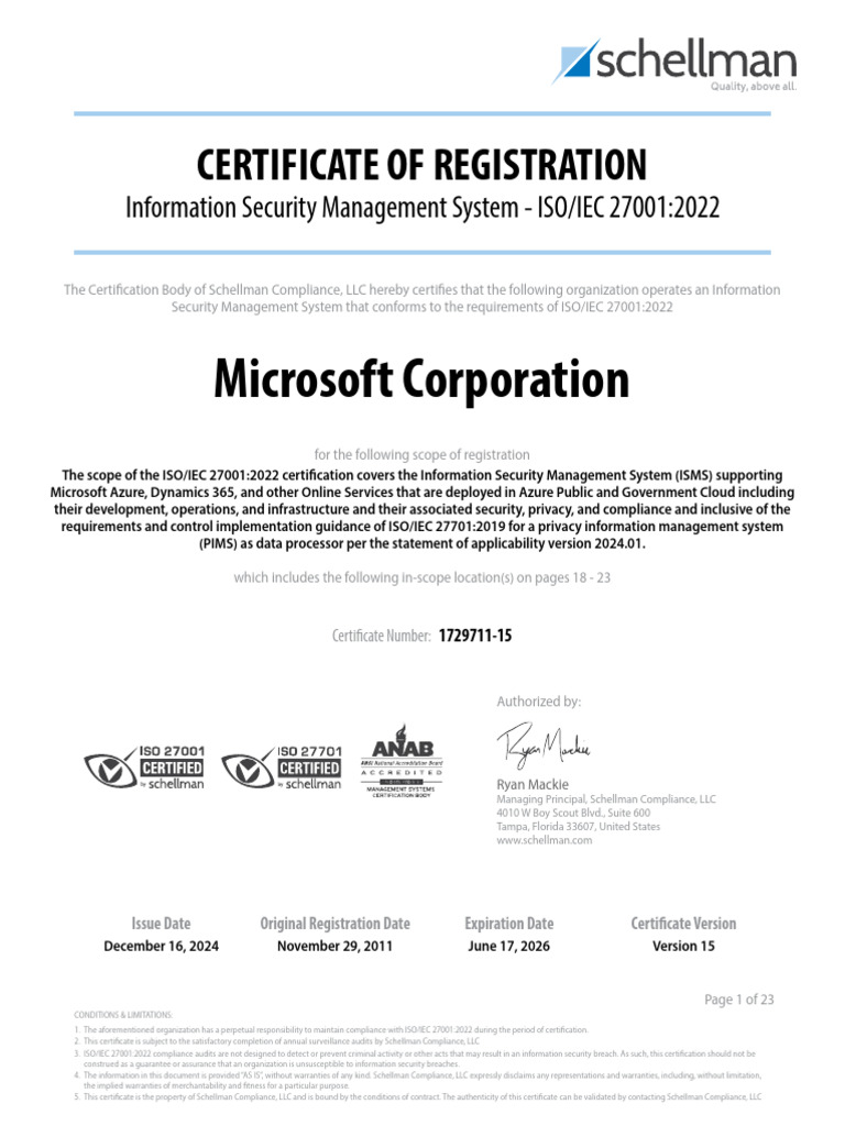 Azure - Dynamics 365 - Online Services - ISO 27001 and ISO 27701 ...